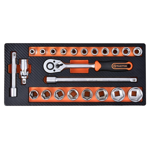 Tactix tool set module 23-piece 1/2'' socket wrench set with sponge tr ...
